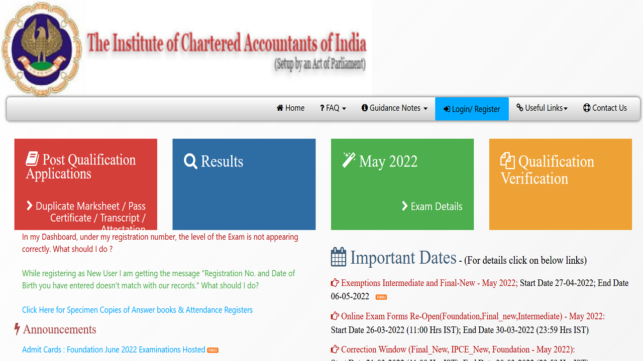 ICAI CA Foundation Hall Ticket 2022
